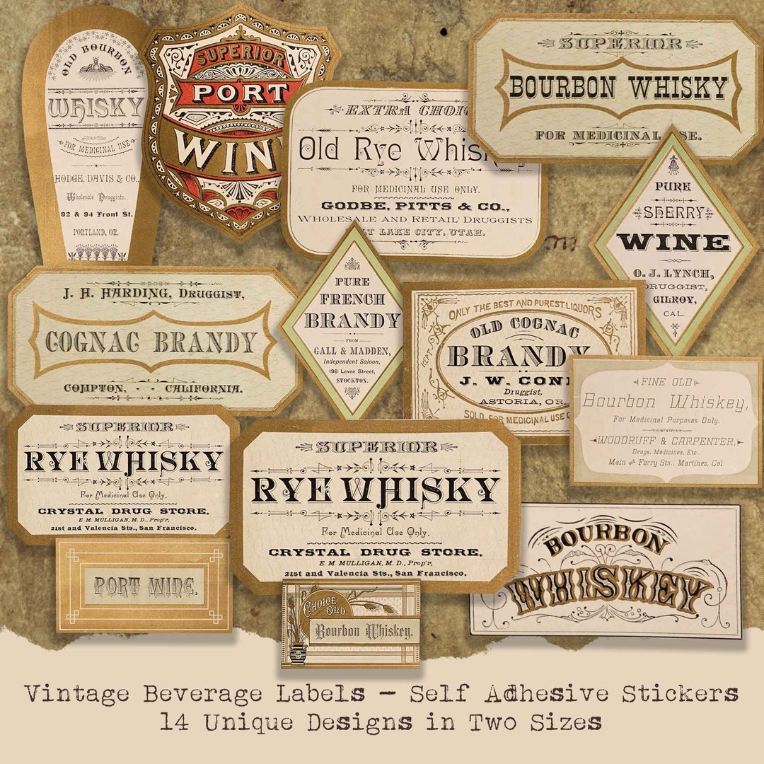 Vintage Beverage Whisky Rum Labels STICKERS Peel and Stick 19th Century ...