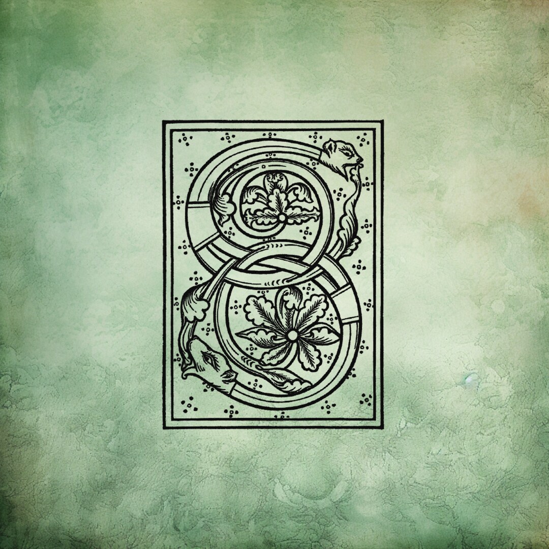 Medieval Illuminated Manuscript Stamp Ornate Dragon Snake - Antique ...