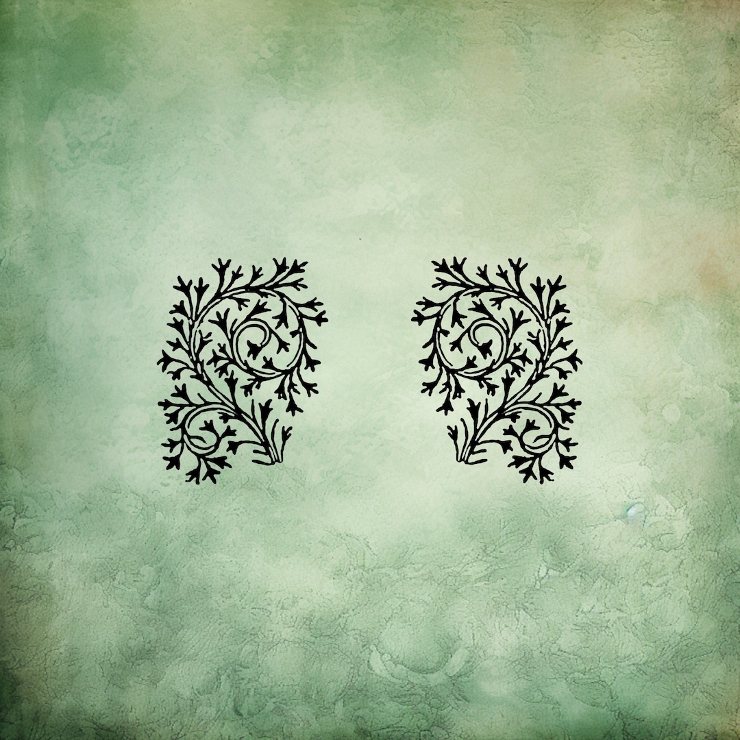 Medieval Illuminated Manuscript Stamp Set of Two Mirrored Ornate Floral ...