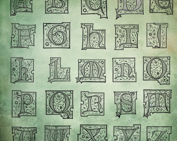 Medieval Illuminated Manuscript Stamp Swirling Creature - Antique Style ...