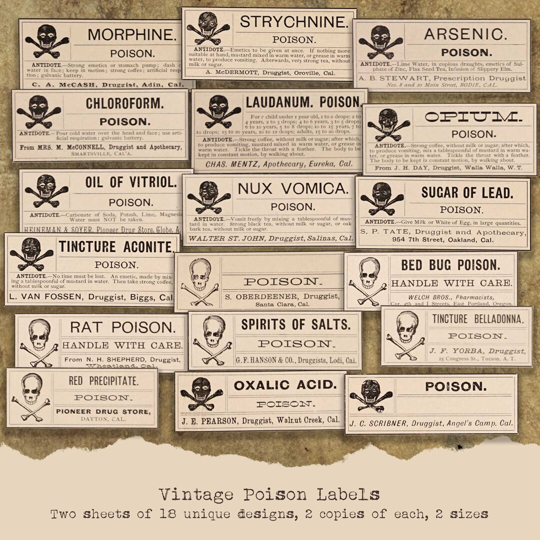 Vintage Pharmacy Poison Labels 18 Unique Designs in Two Sizes Self ...