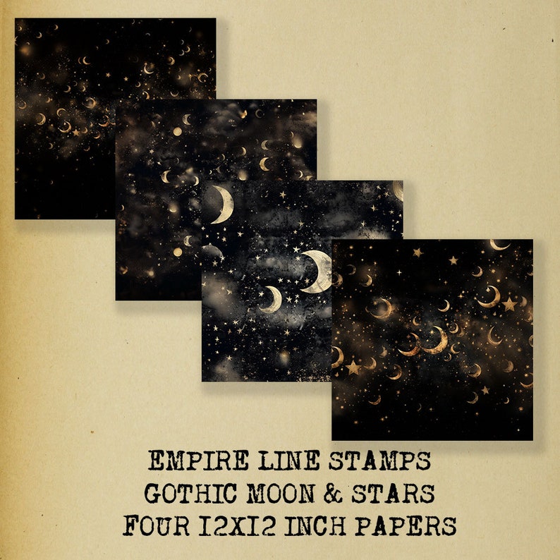 Set of FOUR Moon & Stars Celestial Themed Distressed Grunge 12x12 Inch ...