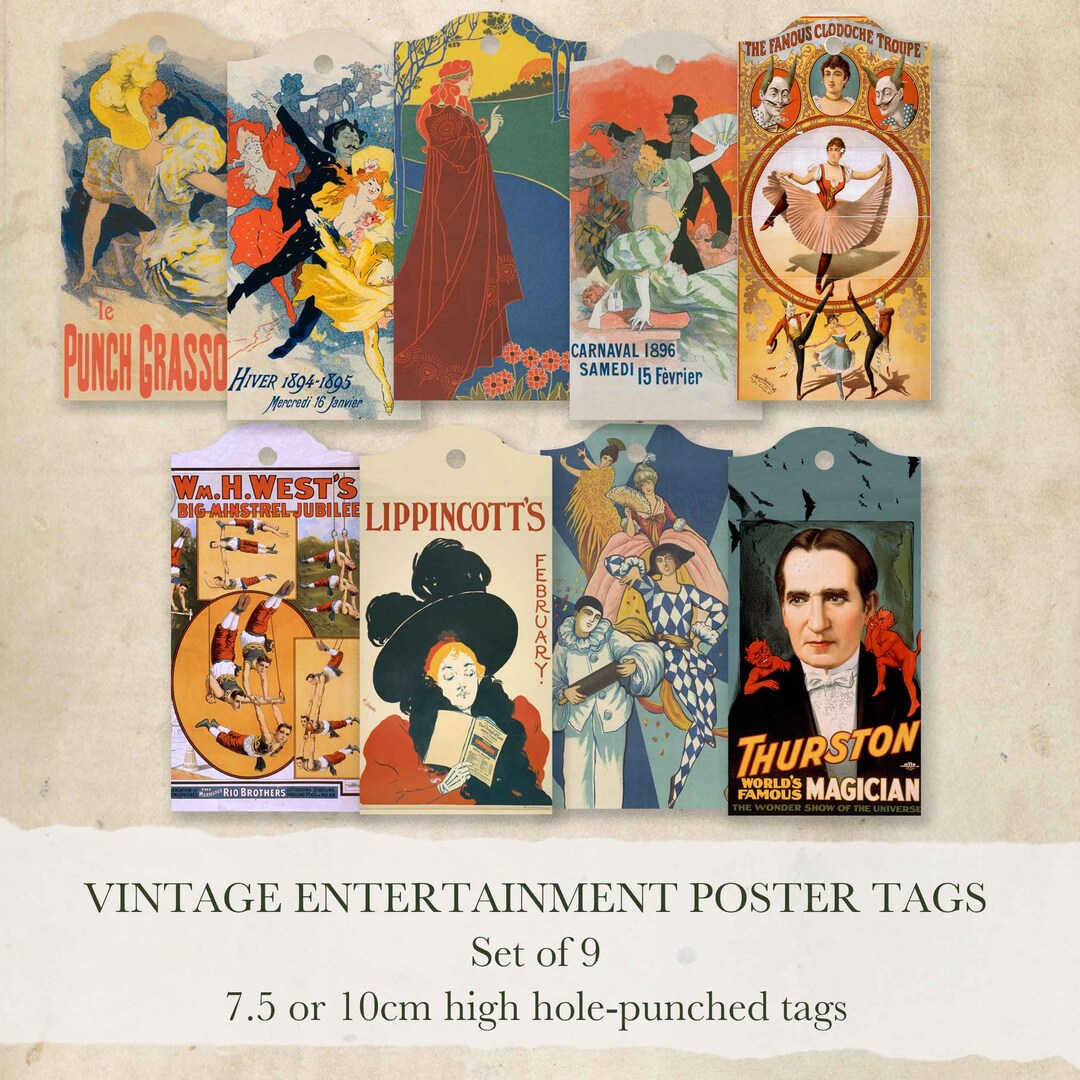 Antique Style Entertainment Poster Tags Scrapbooking Journalling Gift ...