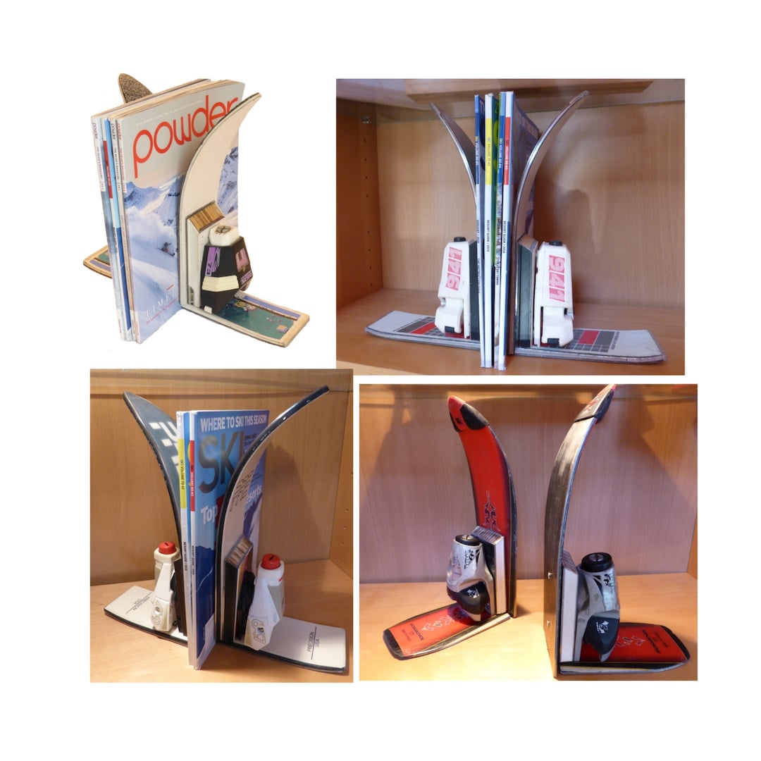 Recycled Ski Bookends With Bindings - Upcycled Book Decor - Etsy