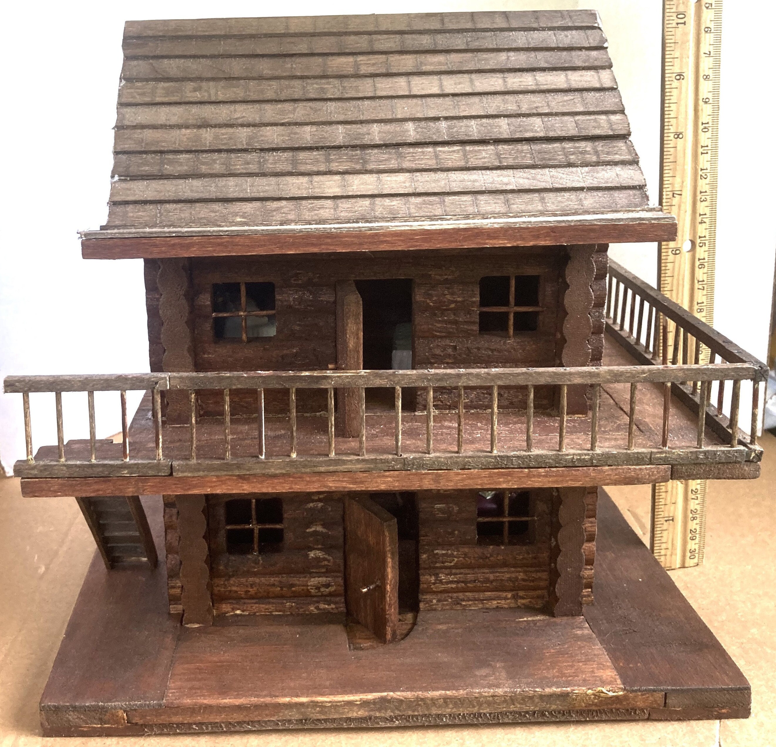 Unique 2 Story Miniature Log Cabin, Lighted With Funiture - Etsy