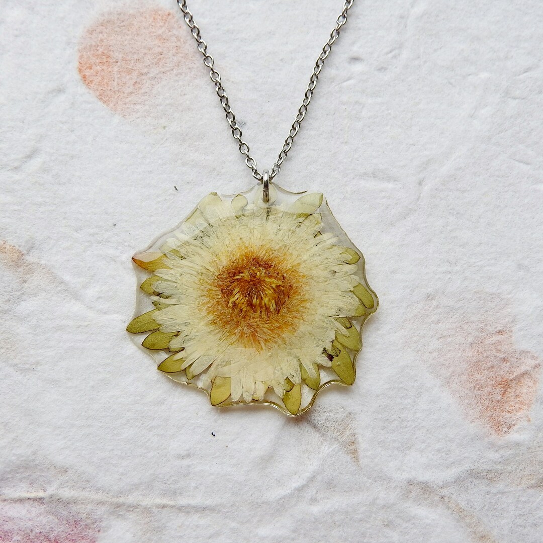Pressed White Aster Flower Necklace |september Birth Flower |gold ...