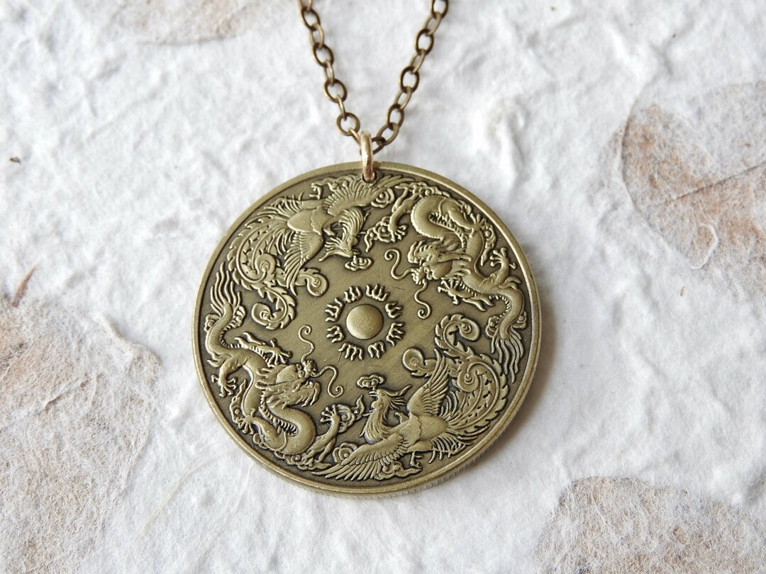 Collier/porte-clés de pièces de monnaie Phoenix et dragon édition ...