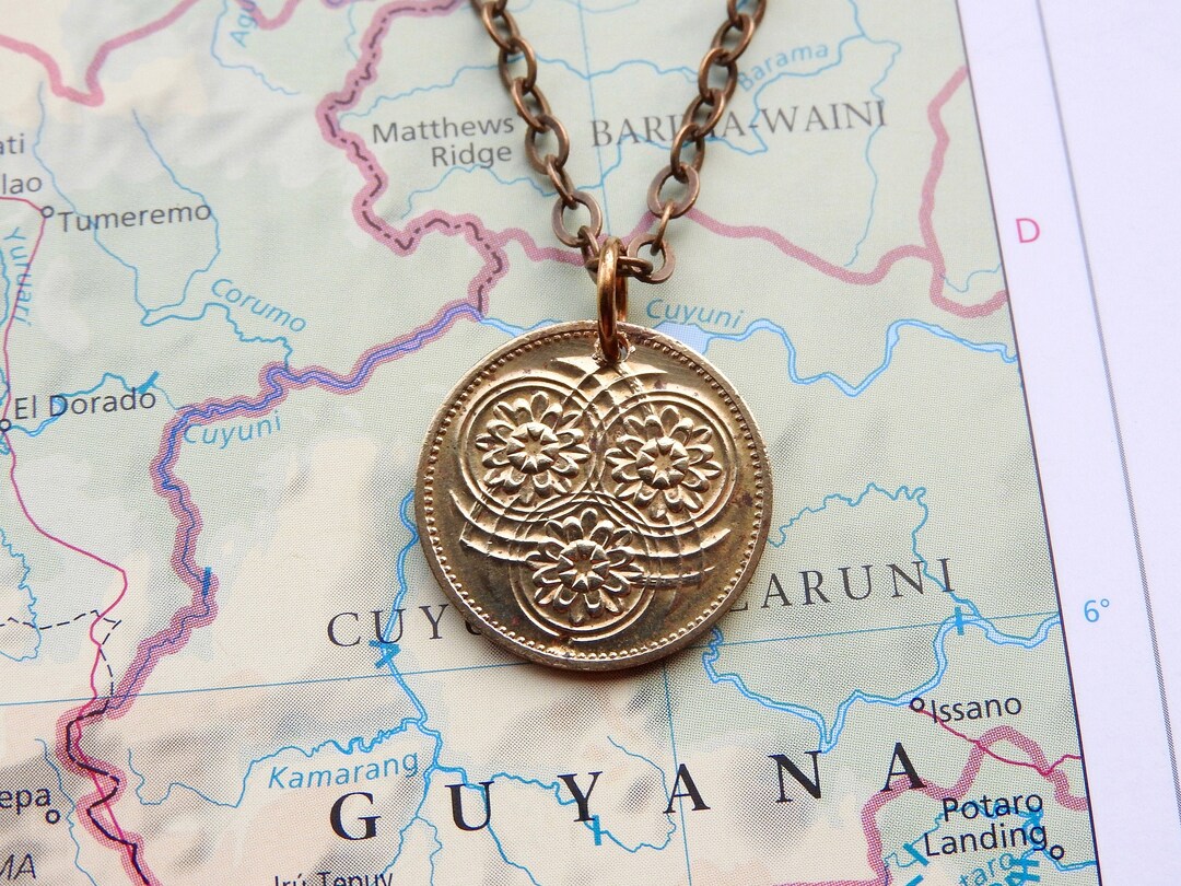 Guyana Coin Necklace/keychain - 2 Different Designs - Made of Genuine ...