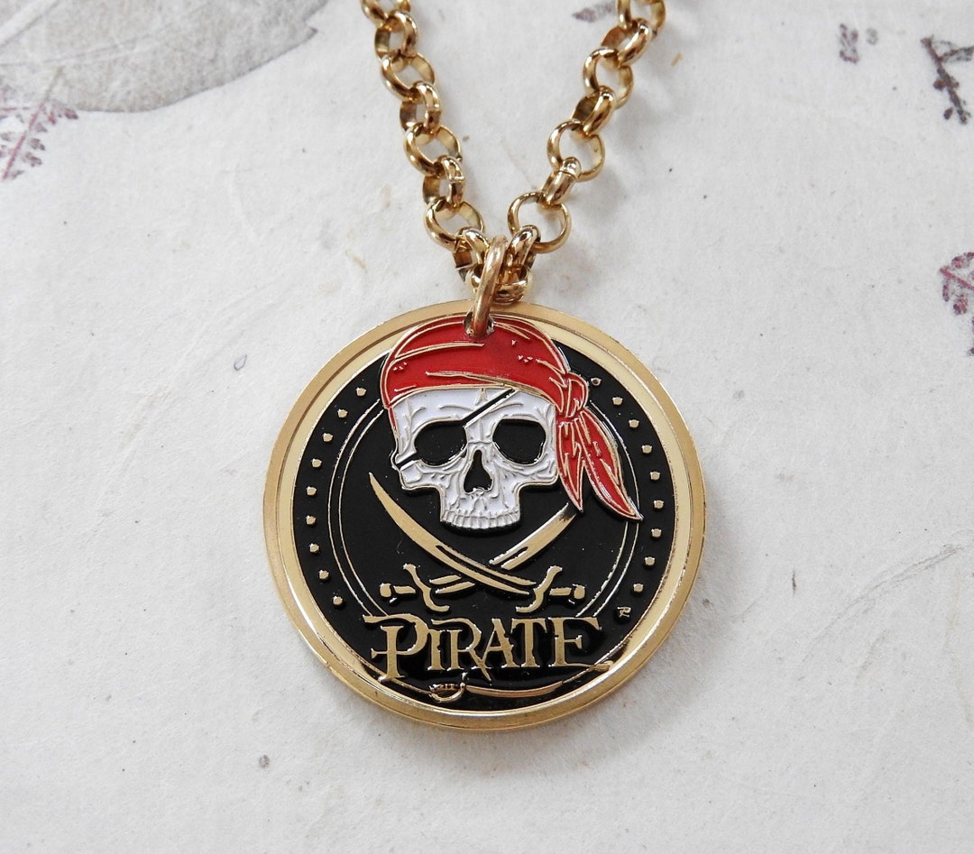 Pirate Skull Gold Colored Coin Token Necklace/keychain | Drink up Me ...