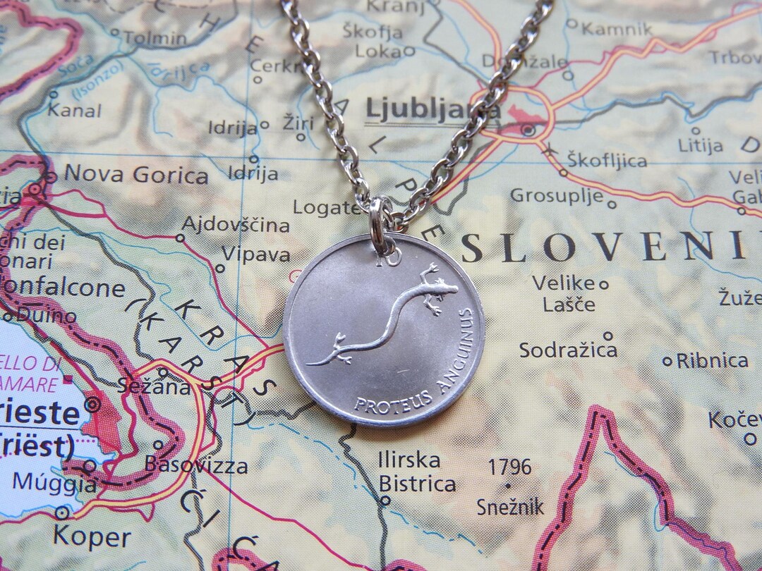 Olm Salamander | Slovenia Coin Necklace/keychain | Proteus Anguinus ...
