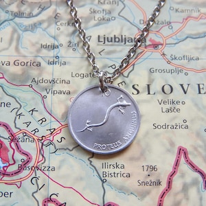 Olm Salamander | Slovenia Coin Necklace/keychain | Proteus Anguinus ...