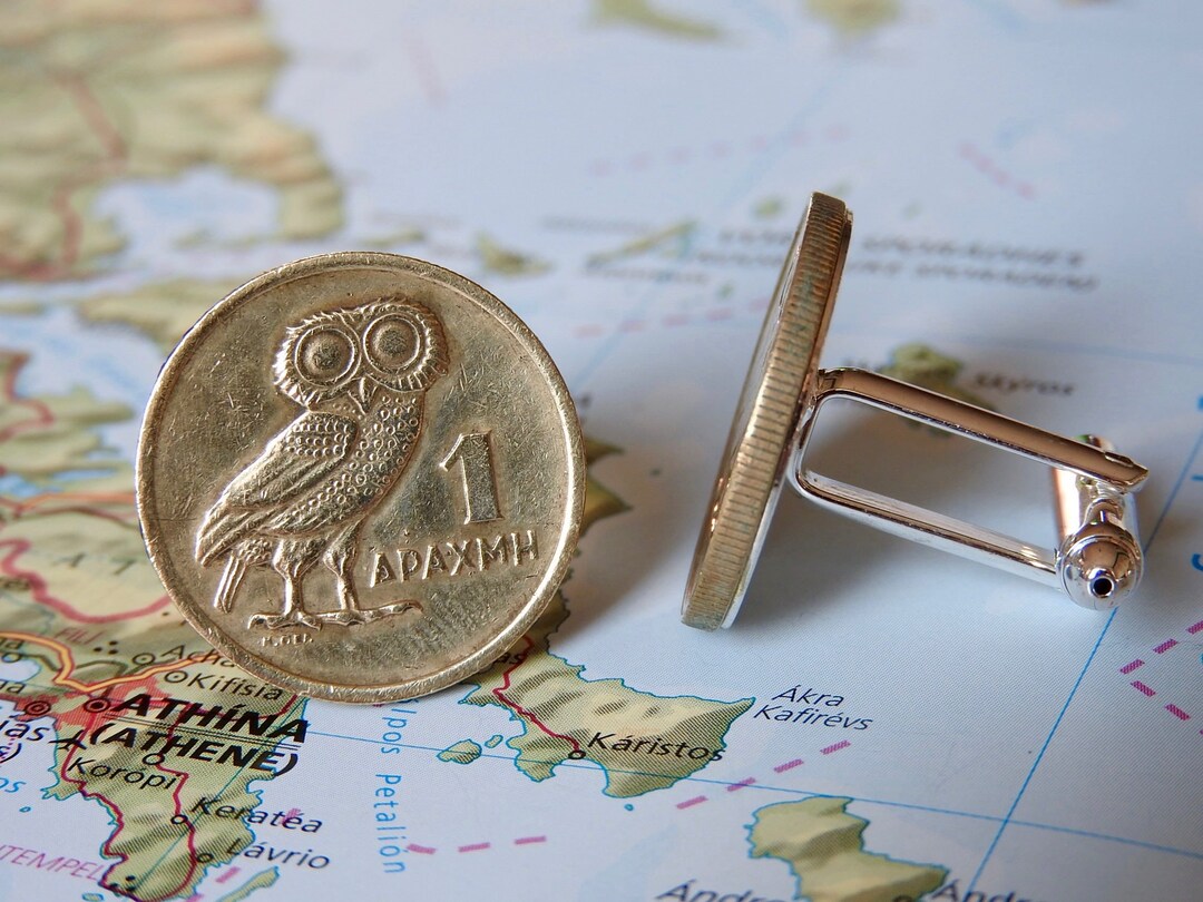 Greece 1 Drachma Owl / Phoenix 1973 Coin Cufflinks - Genuine Greek ...