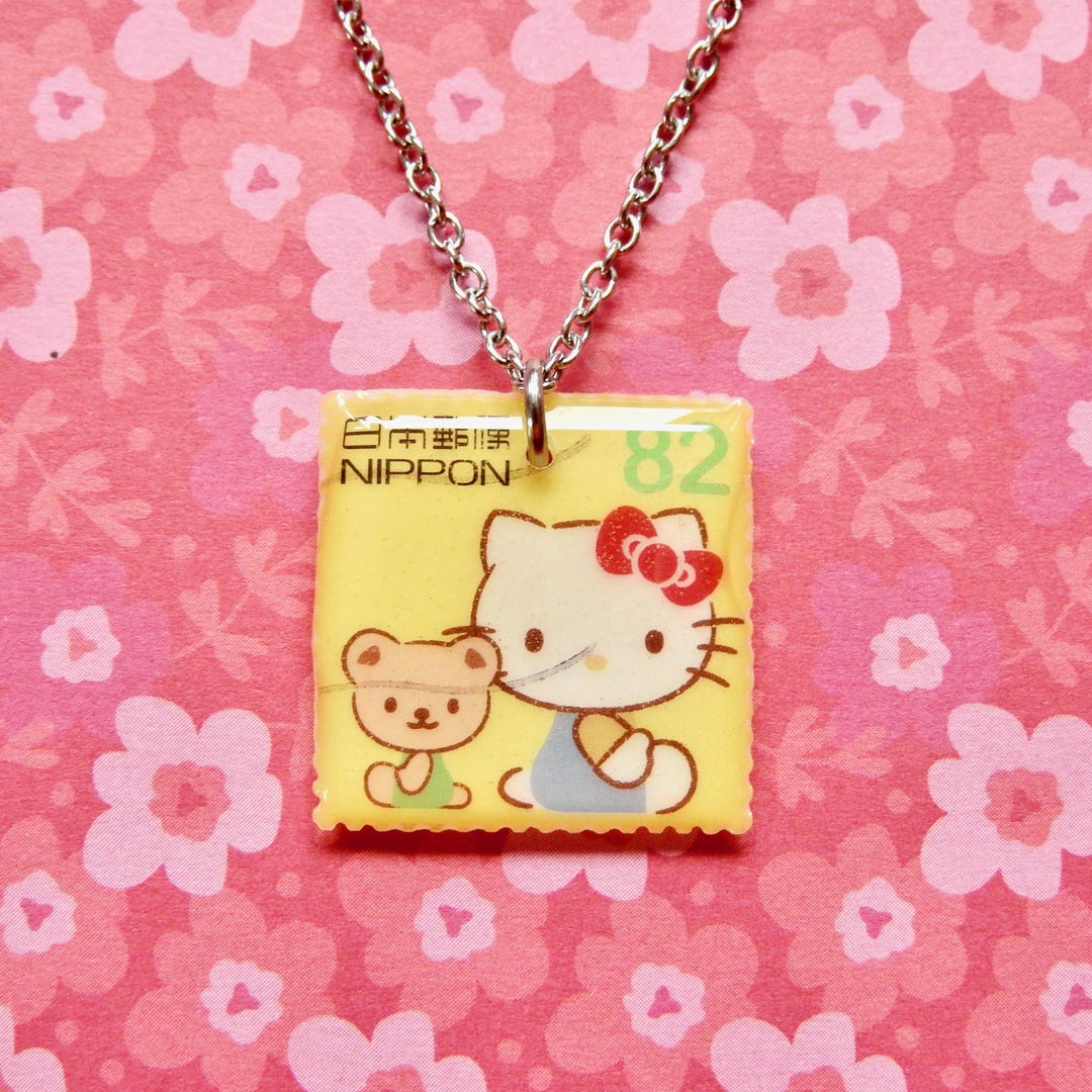 Hello Kitty and Bear Japan Postal Stamp Necklace Yuko Shimizu stamp ...