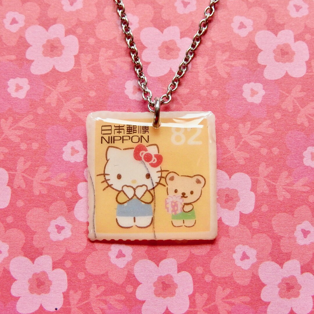 Hello Kitty, Receiving a Gift From Bear Japan Postal Stamp Necklace ...