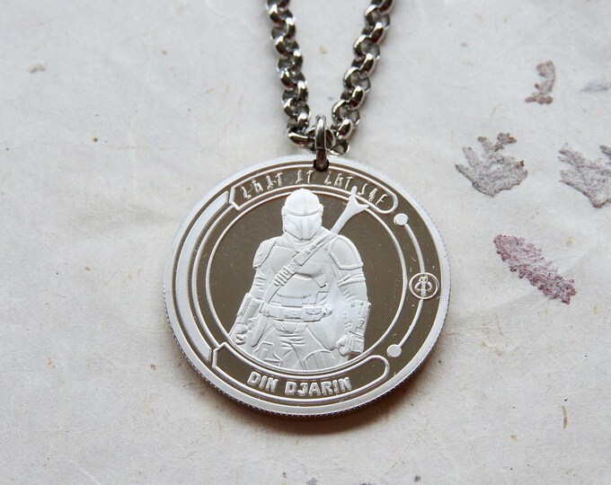Din Djarin the Mandalorian Silver Coin Token Necklace Limited Edition ...