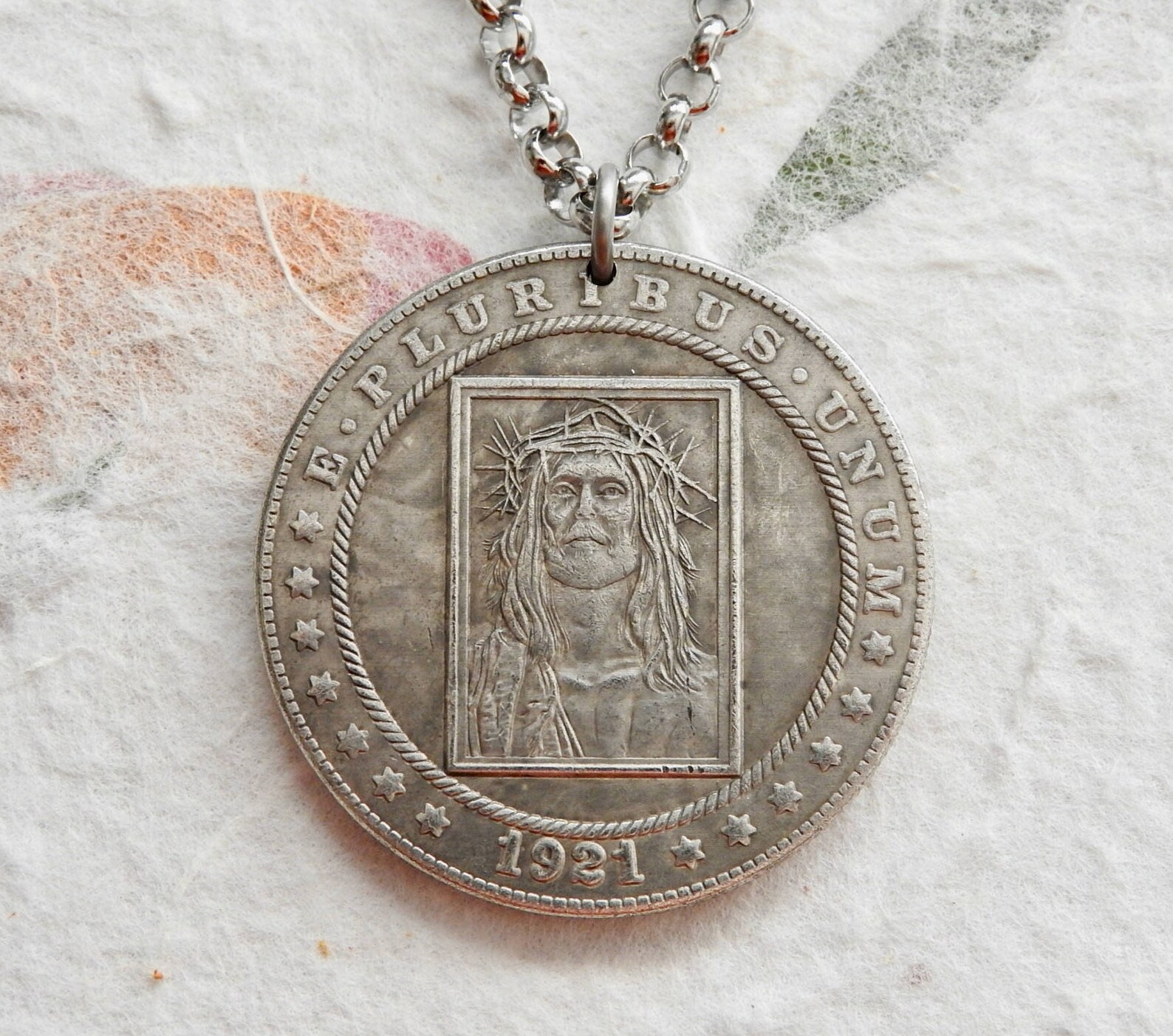 Jesus With Crown of Thorns Coin Token Necklace/keychain | Etsy