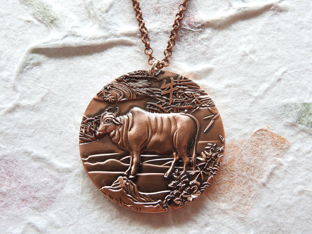Chinese Zodiac Year of the Ox Copper Coin Token Necklace/keychain ...