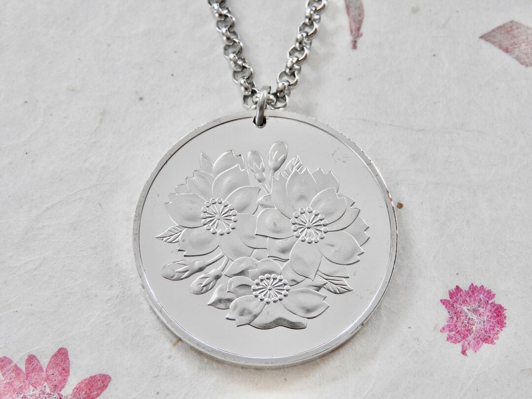 Japan Cherry Blossom Coin Token Necklace/keychain | Spring Flowers ...