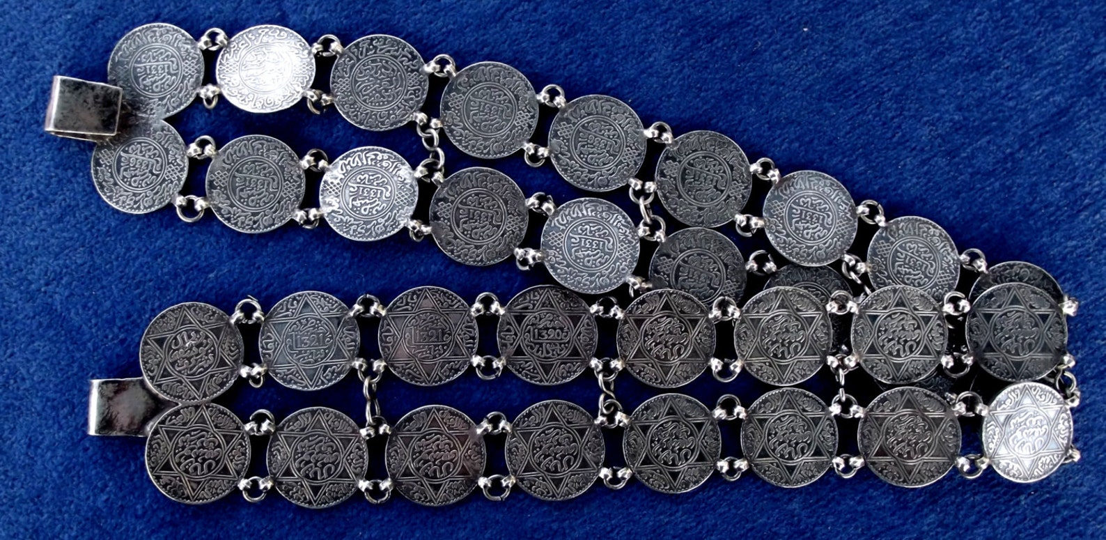Morocco - Great MDEMA Silver Belt 2 Rows Totaling 34 Pieces of 1 Rial ...