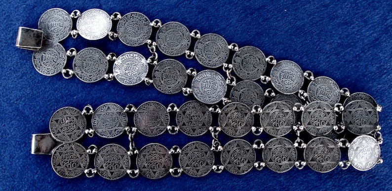 Morocco - Great MDEMA Silver Belt 2 Rows Totaling 34 Pieces of 1 Rial ...