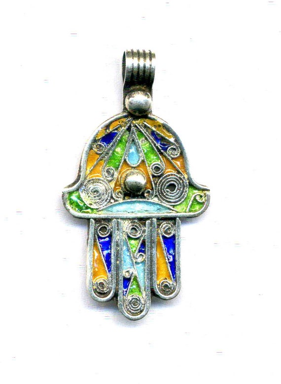 Hand of Fatima in silver, enameled ” Khamsa - Khomiss… - Gem