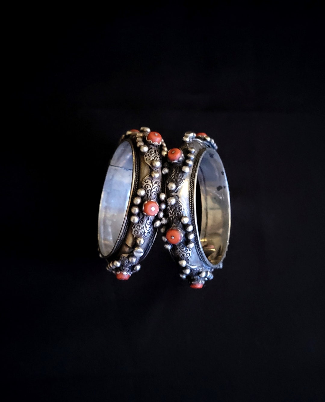 Morocco - Sahara - Pair of Articulated Silver Bracelet Enhanced With 6 ...