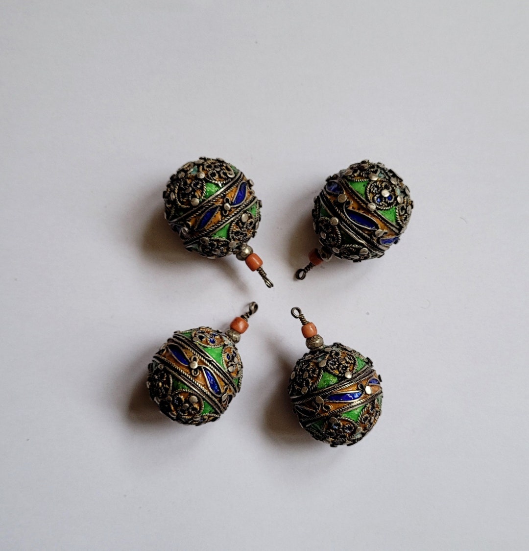 Morocco Ethnic, 4 Old Granulated Ovoid Pectoral Balls Called tagmout in ...