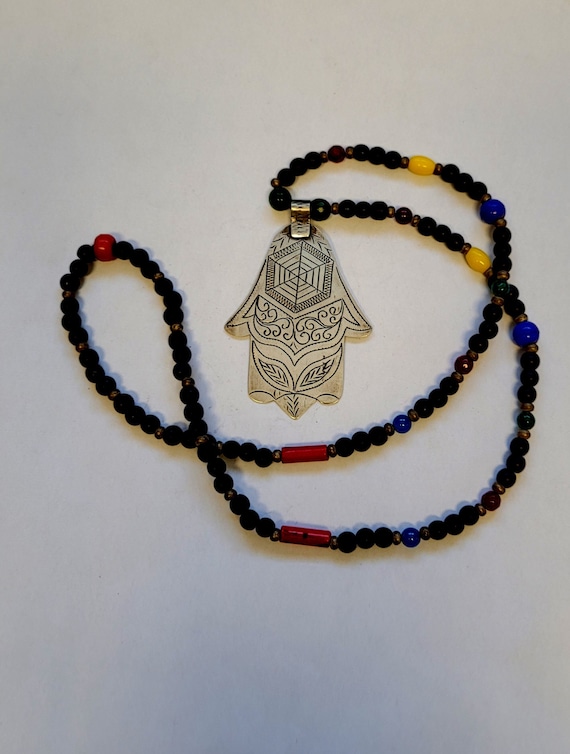 Berber necklace – Amazigh - Hand of Fatima in silver … - Gem
