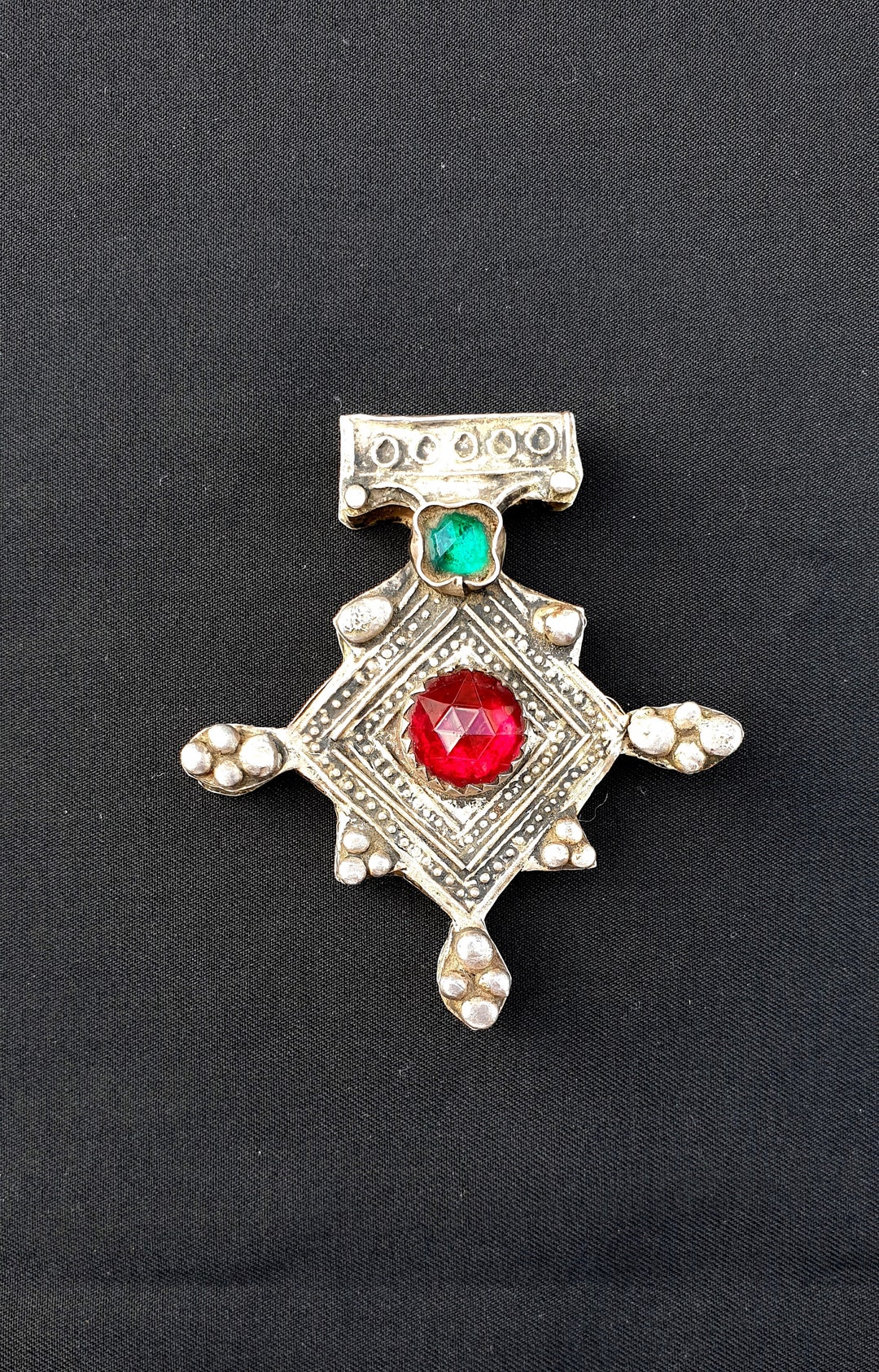 Morocco - Cross "boghdad" Silver, Enamel and Glasses Beads in Cabochon ...