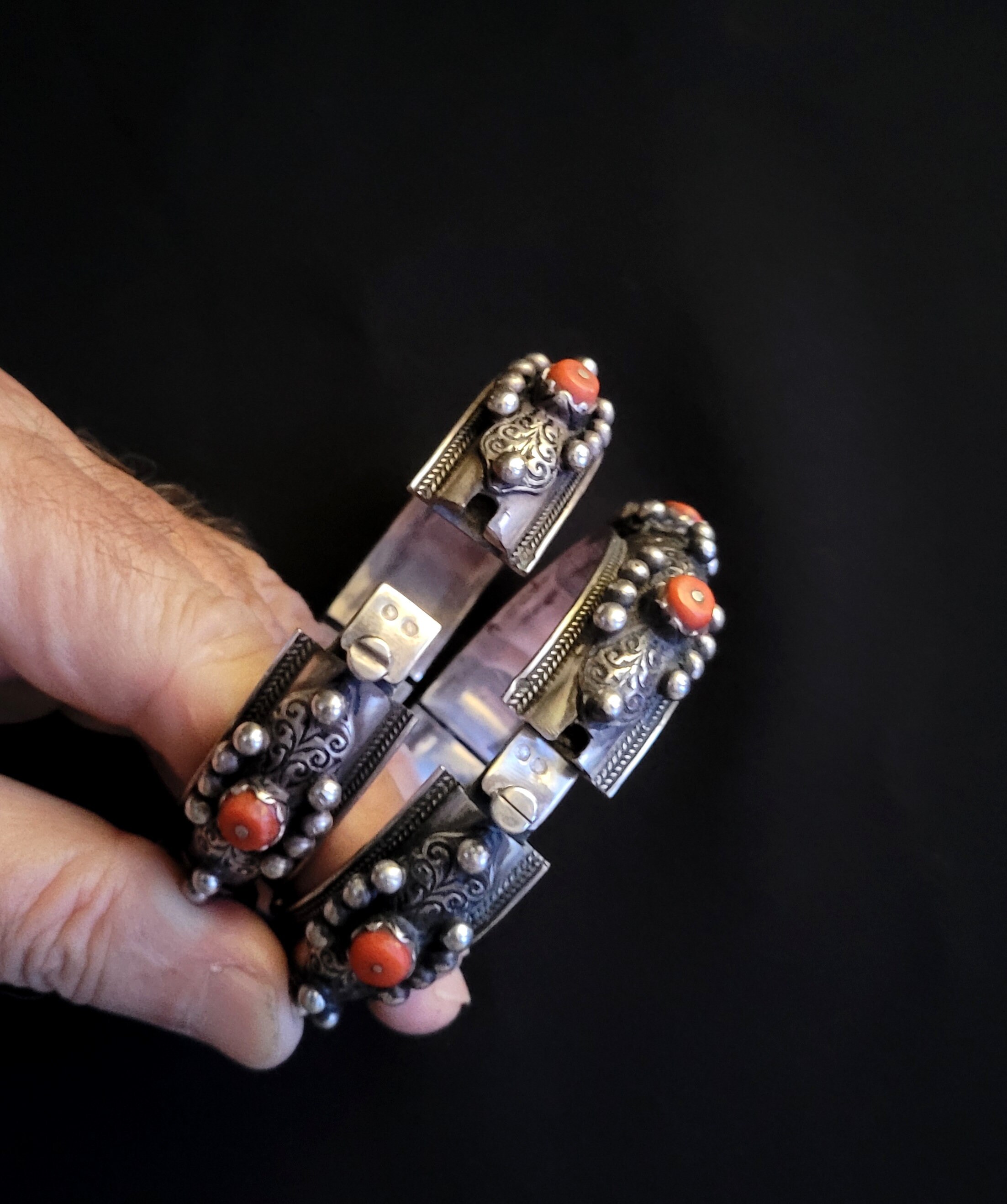 Morocco - Sahara - Pair of Articulated Silver Bracelet Enhanced With 6 ...