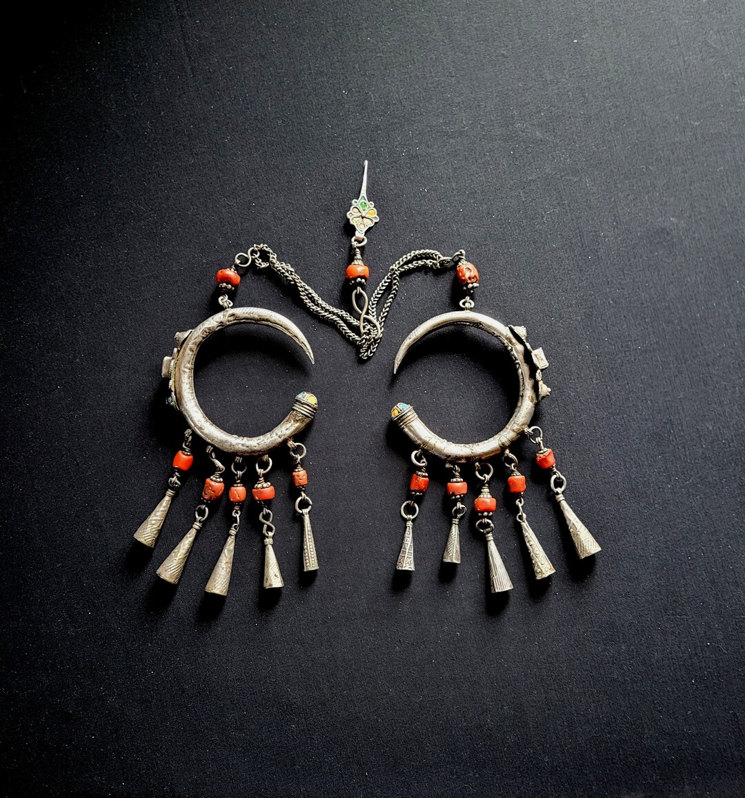 Temple Set, Tiznit Made up of a Pair of Silver "douwwah" Earrings, With ...