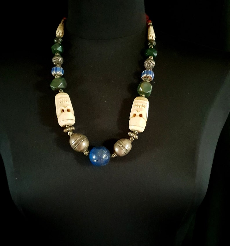 Senegal - African Necklace With Silver Beads, Lapis Lazuli, Glass Beads ...
