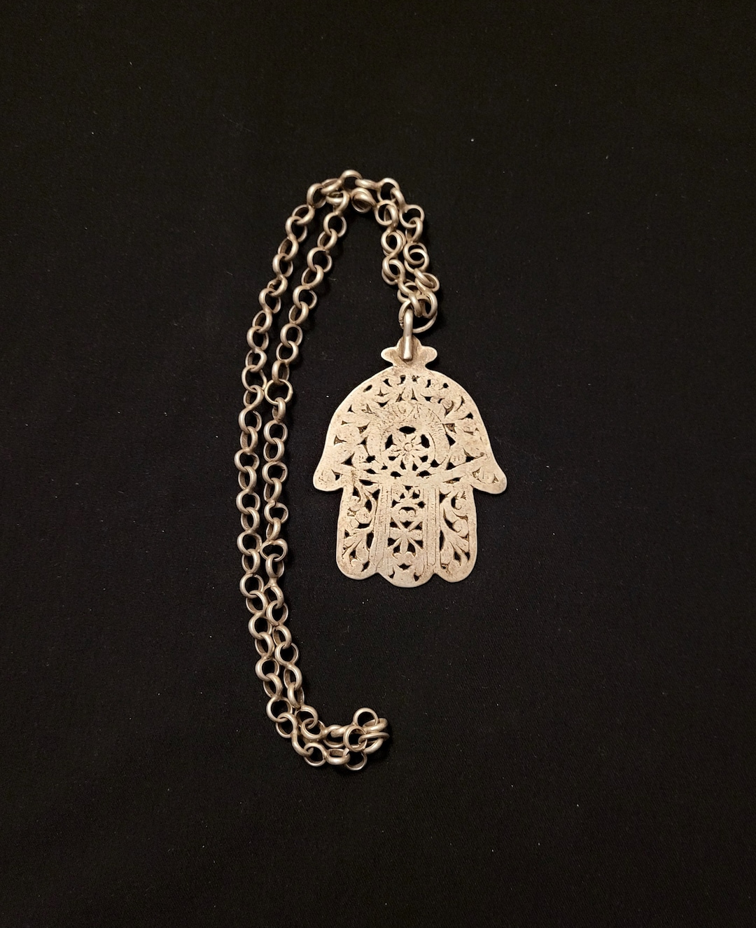 Tunisian Silver Necklace – Large Hand of Fatima – KHAMSA – HAMESH – and ...