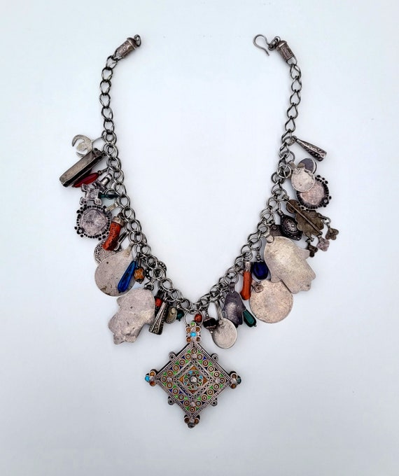 Old Amazigh Berber necklace in silver and various pen… - Gem