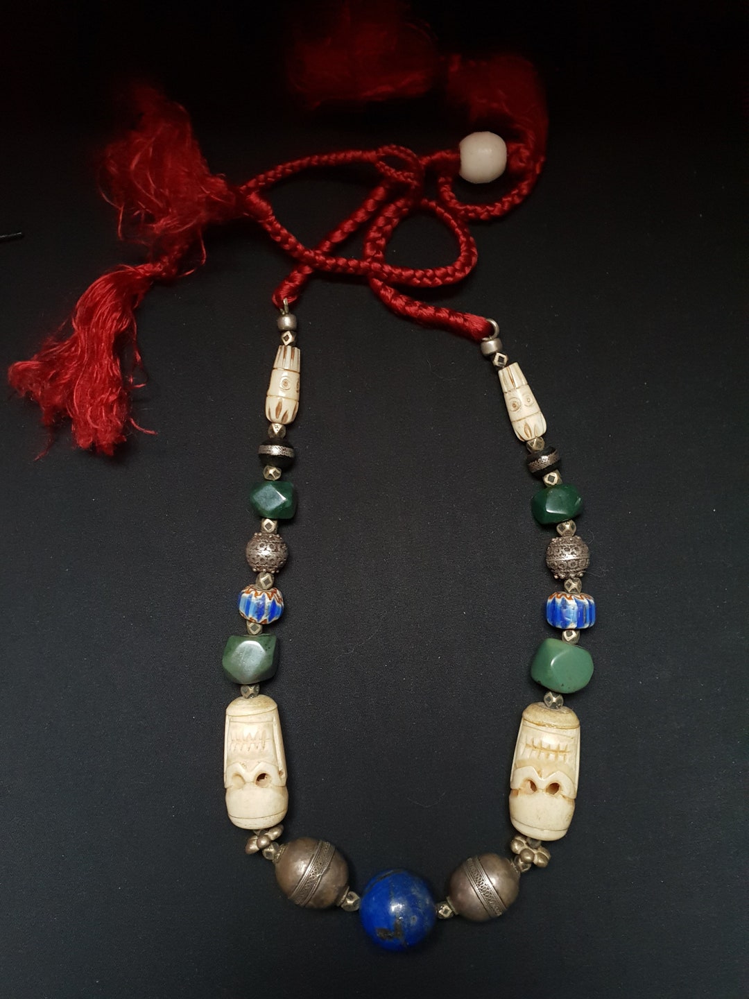 Senegal - African Necklace With Silver Beads, Lapis Lazuli, Glass Beads ...