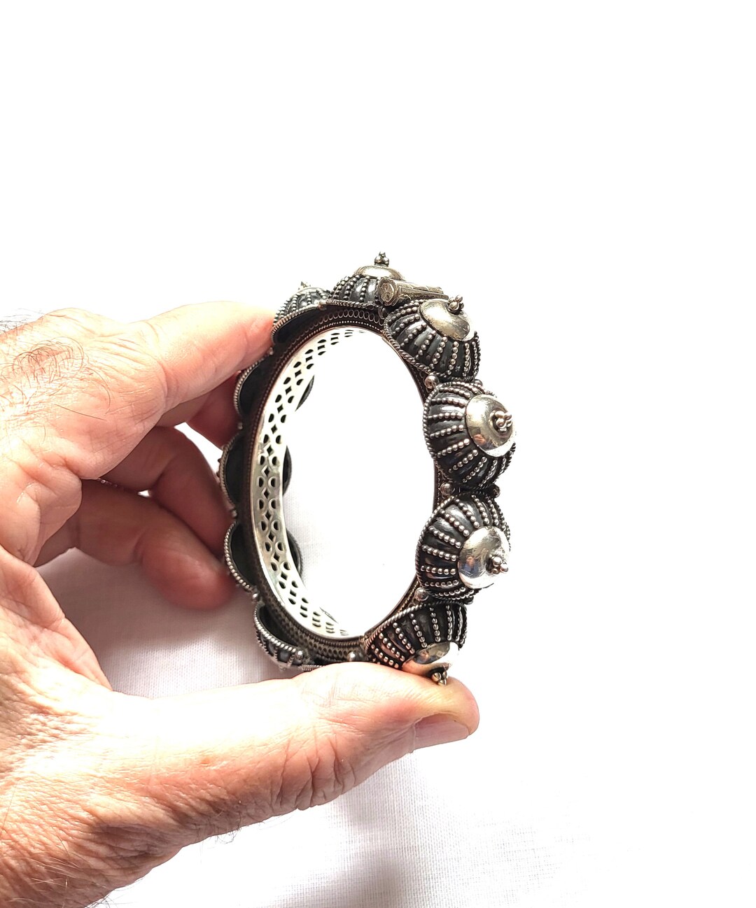 Articulated Spiked Cuff Bracelet in Solid Silver From India Rajasthan ...