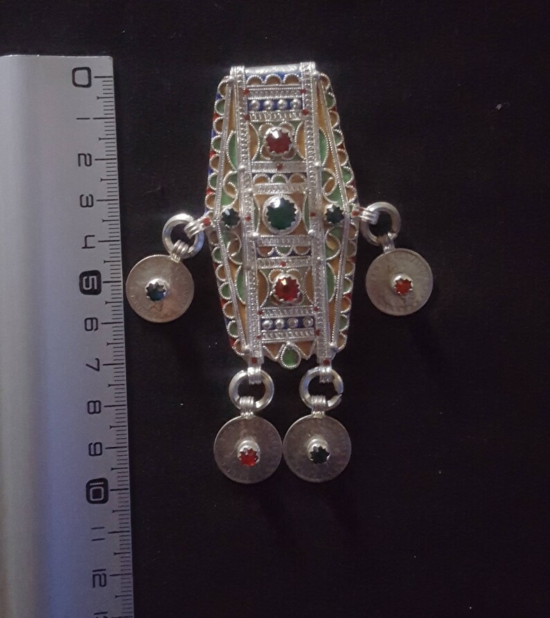 Morocco Ancient Amulet "hirz" Silver Pendant Enamel, Glass Beads in ...