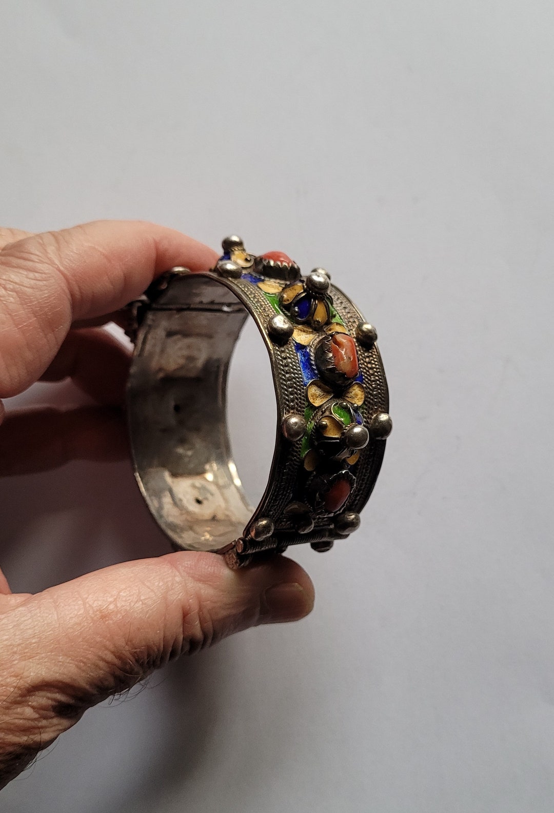 Berber Kabyle Cuff Bracelet in Silver With Enamels & Coral - Etsy