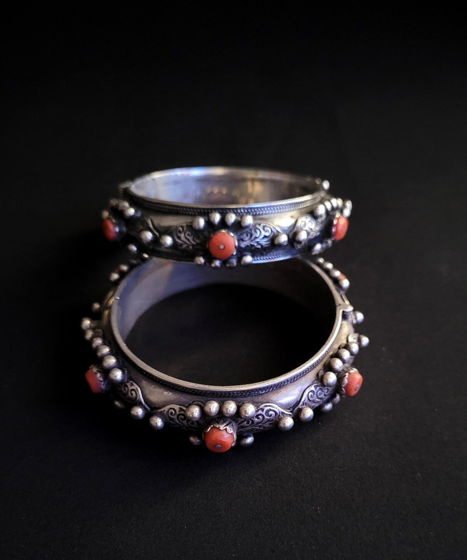Morocco - Sahara - Pair of Articulated Silver Bracelet Enhanced With 6 ...