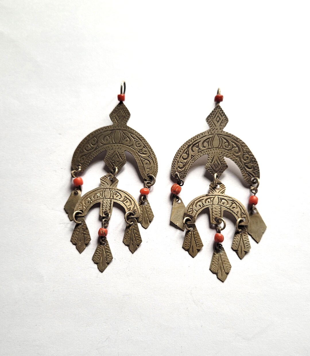 Old Berber Earrings in Silver and Coral Beads - Morocco - Etsy