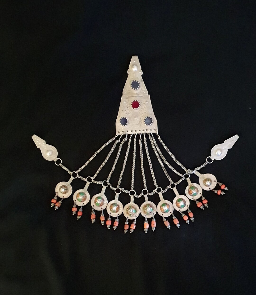 Morocco - Rare Amazigh Berber Head Set in Silver, Enamel and Coral ...