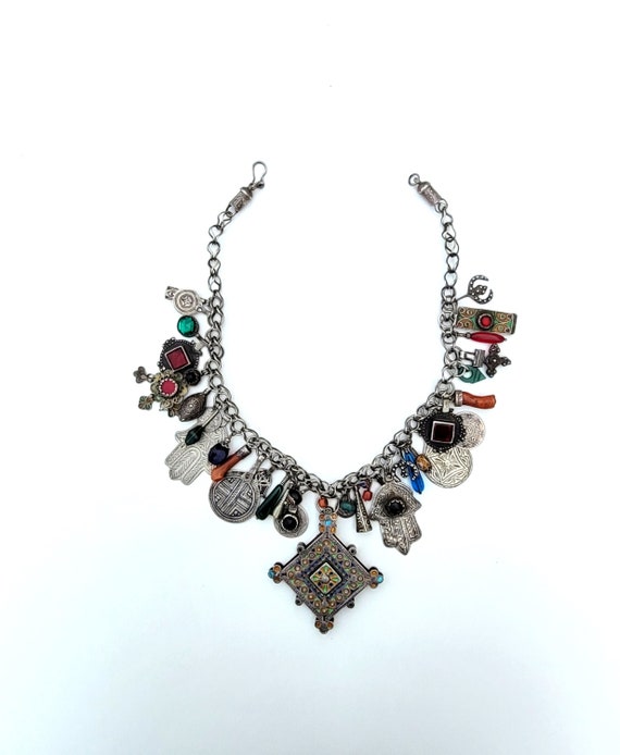 Old Amazigh Berber necklace in silver and various pen… - Gem