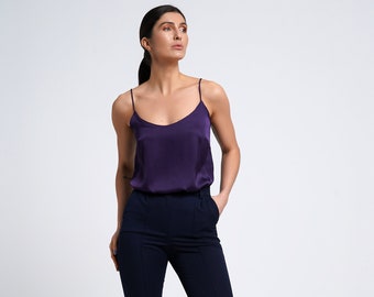 Satin Cami Top Silk Camisole Women Purple Bridesmaid Spaghetti Strap Top Satin Tank Top Gouing Out Top Camis Blouses Woman TAVROVSKA Etsy UK