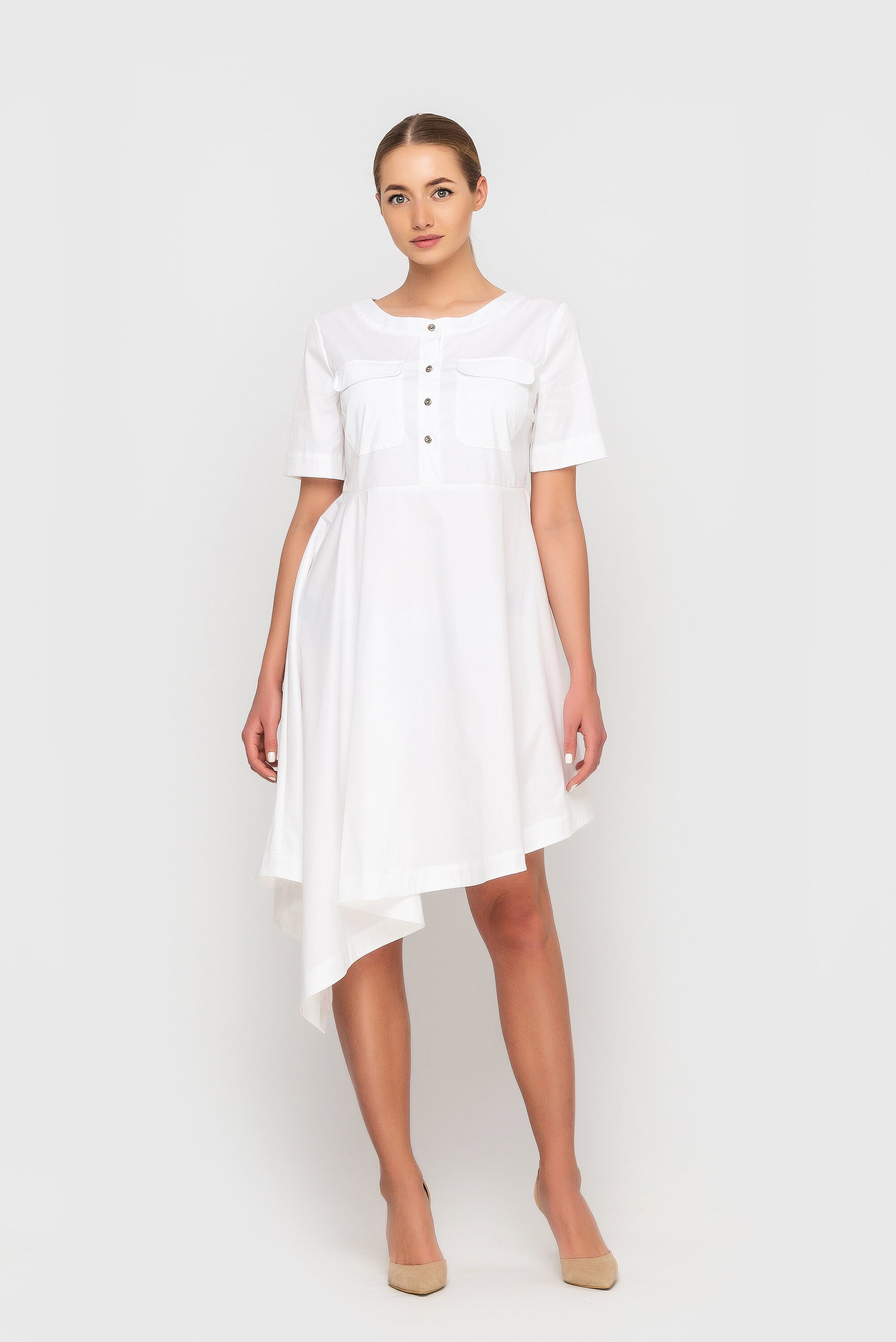 LAST SIZE 04 Us (38 Eu) White Cotton Summer High Low Dress ...