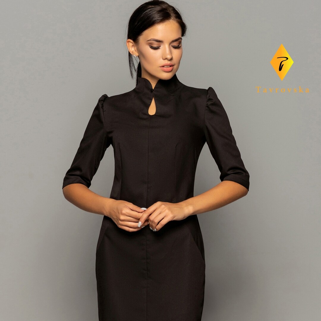 Qipao Modest Pencil Dress Black Cocktail Cheongsam Dress - Etsy