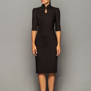 Qipao Modest Pencil Dress, Black Cocktail Cheongsam Dress, Asian Sheath ...