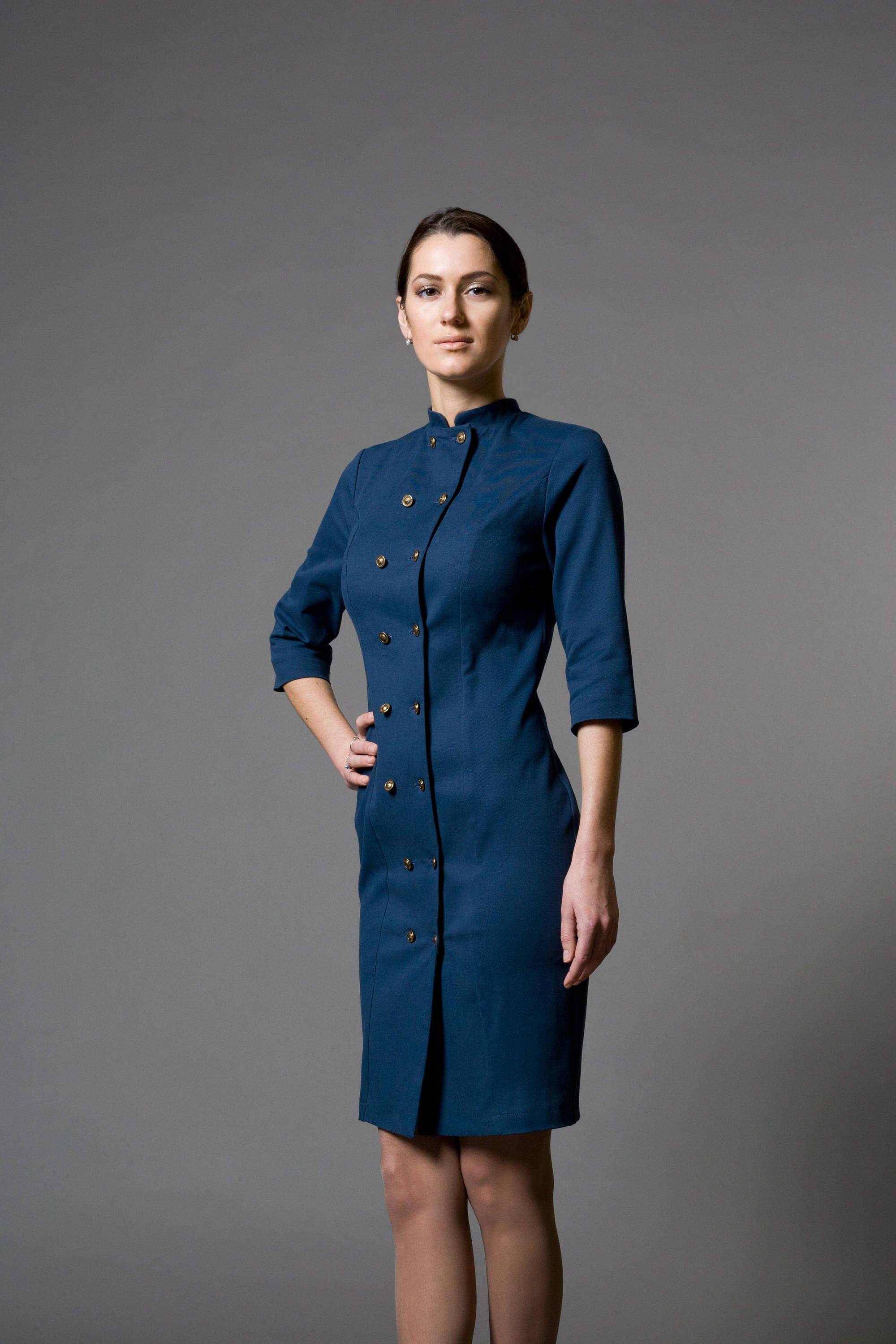 High Neck Double-breasted Dress, Blazer Dress Jacket, Stand Collar Half ...