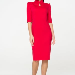 Qipao Modest Pencil Dress, Black Cocktail Cheongsam Dress, Asian Sheath ...