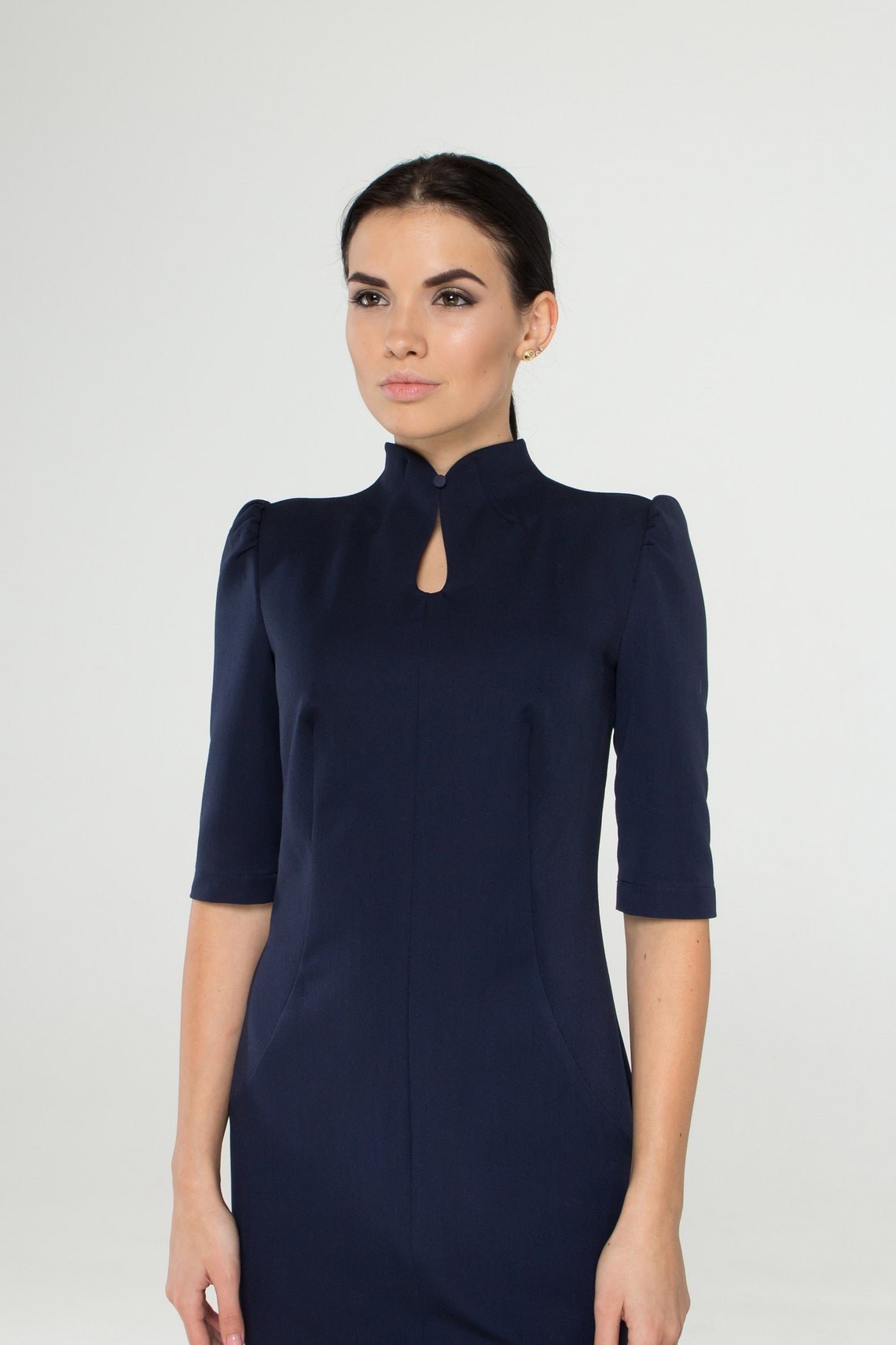 Qipao Modest Pencil Dress Black Cocktail Cheongsam Dress | Etsy