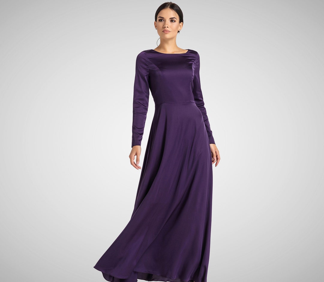 Purple Maxi Dress With Sleeves, Modest Evening Dress, Cocktail Dresses ...